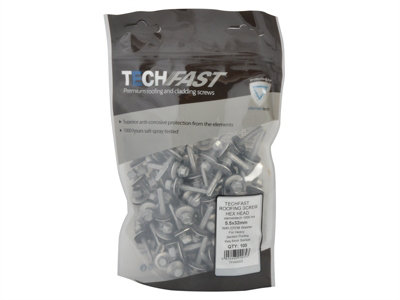 ForgeFix TFHH5532 TechFast Hex Roofing Screw Self-Drill Heavy Section 5.5 x 32mm Pack 100 ...