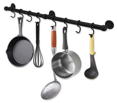 Forgeworks Easy-Fit Kitchen Utensil Rail Kit - Matt Black - 60cm with 8 ...