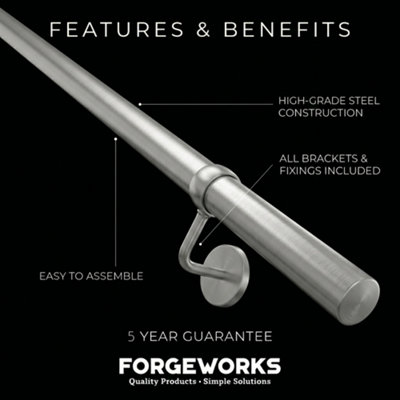 Forgeworks Premium Brushed Steel 3.6m Indoor Stair Handrail Kit. Easy ...