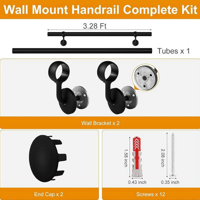 Forgeworks Premium Matt Black 1.2m Indoor Stair Handrail Kit - Easy ...