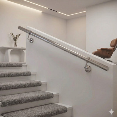 Forgeworks Premium Polished Steel 1.2m Indoor Stair Handrail Kit. Easy ...