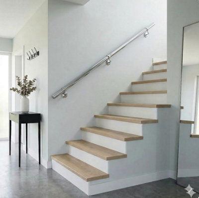 Forgeworks Premium Polished Steel 2.4m Indoor Stair Handrail Kit. Easy ...