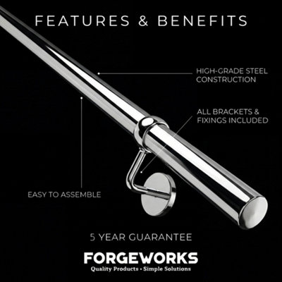 Forgeworks Premium Polished Steel 3.6m Indoor Stair Handrail Kit. Easy ...