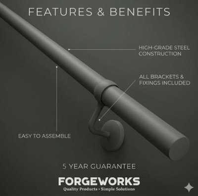 Forgeworks Premium Textured Grey 2.4m Indoor Stair Handrail Kit. Easy ...