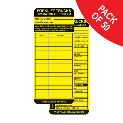 Forklift Truck Tag Inserts - Safety Inspection Tags for Daily Checks ...