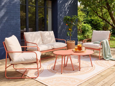 FORMELLO 4 Seater Garden Sofa Set Coral Metal with Tables