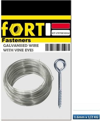 Fort Fasteners Galvanised Wire 1.6mm x 30M with 50pcs 75mm Vines Eyes 1 Set