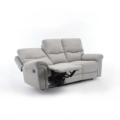 Fosse 3 Seater Manual Recliner Fabric Modern Living Sofa Light Grey
