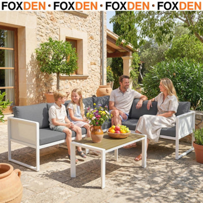 FOXDEN White Corner Garden Sofa Set 6 Seater Modular Outdoor L-shape ...