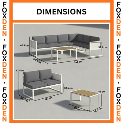 FOXDEN White Corner Garden Sofa Set 6 Seater Modular Outdoor L-shape ...
