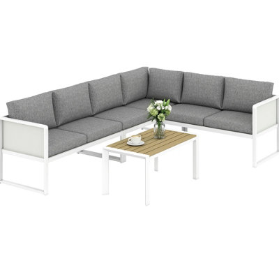 FOXDEN White Corner Garden Sofa Set 6 Seater Modular Outdoor L-shape ...