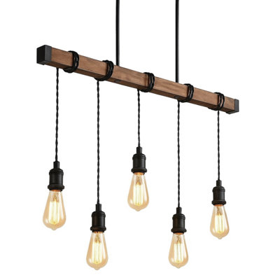 Foxton - Wood 5 Light Hanging Bar Pendant