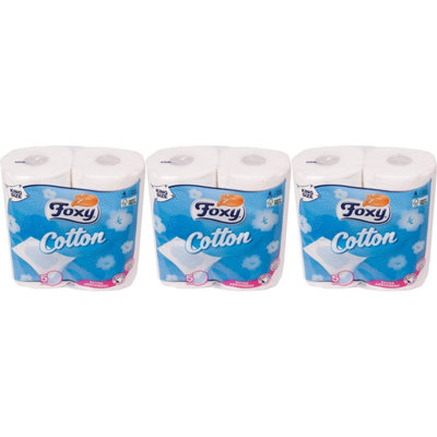 Foxy Cotton Luxury 5ply Thick Toilet Paper, 4 Rolls per Pack (Pack of 3)