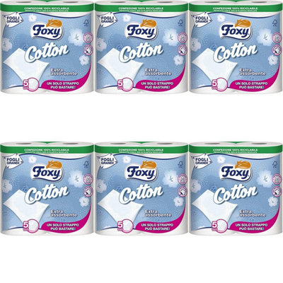 Foxy Cotton Luxury 5ply Thick Toilet Paper, 4 Rolls per Pack (Pack of 6)