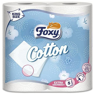 Foxy Cotton Luxury 5ply Thick Toilet Paper, 4 Rolls per Pack (Pack of 6)
