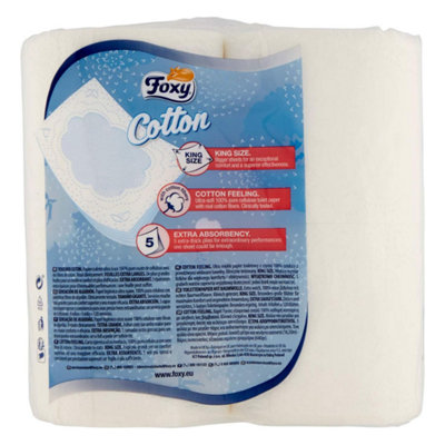 Foxy Cotton Luxury 5ply Thick Toilet Paper, 4 Rolls per Pack (Pack of 6)
