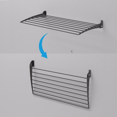 Foxydry Fold Down 82 cm Black, Wall-Mounted Drying Rack, Compact ...