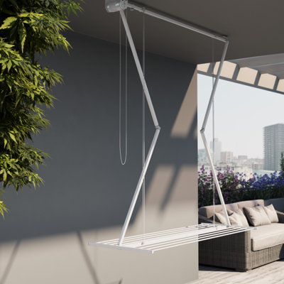 Foxydry Mini 128 cm Grey, Retractable Ceiling Clothes Airer with 9.6m ...