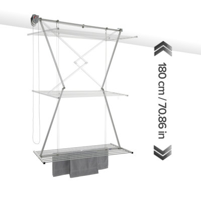 Foxydry Mini 128 cm Grey, Retractable Ceiling Clothes Airer with 9.6m ...