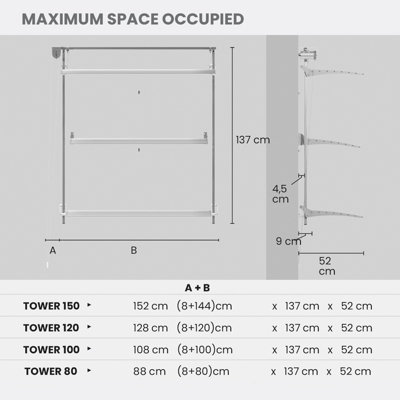 Foxydry Tower 152 cm White, Space-Saving Foldable Laundry Drying Rack ...