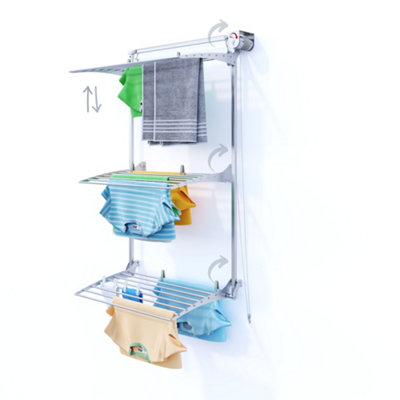 Foxydry Tower 88 cm Grey, 3-Tier Foldable Wall-Mounted Clothes Drying ...