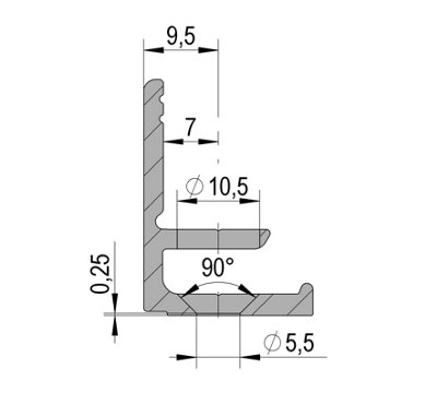 Frame profile in two parts, stainless steel colour E4/C31
