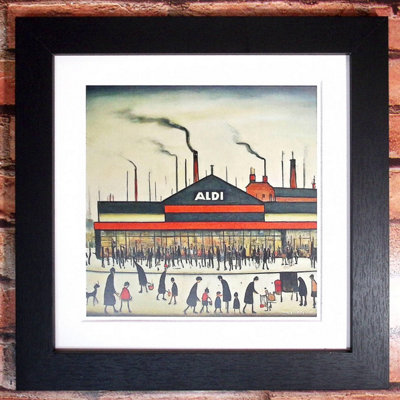 Framed and Mounted Aldi Print. In the Lowry Style. 31.5cm Square Black ...