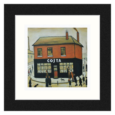 Framed and Mounted Costa Print. In the Lowry Style. 31.5cm Square Black ...