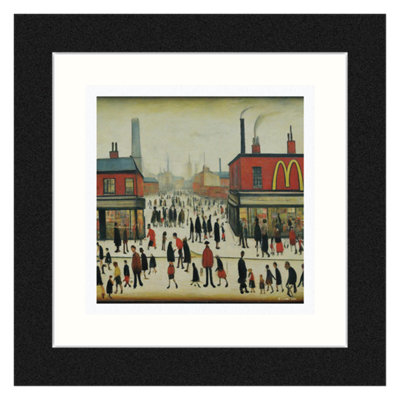 Framed and Mounted McDonalds Print. In the Lowry Style. 31.5cm Square ...