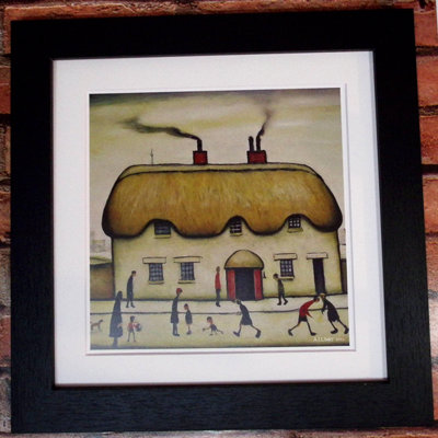 Framed and Mounted Thatched Cottage Print. In the Lowry Style. 31.5cm ...