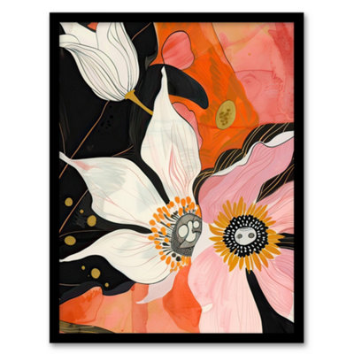 Framed Wall Art Abstract Pink Orange Flowers Artwork Floral Boho Print ...