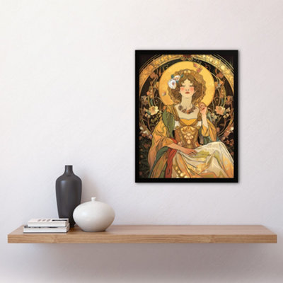 Framed Wall Art Alphonse Mucha Style Woman Floral Art Nouveau Print ...