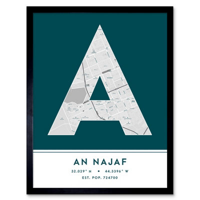 Framed Wall Art An Najaf Iraq City Map Modern Typography Stylish Letter ...