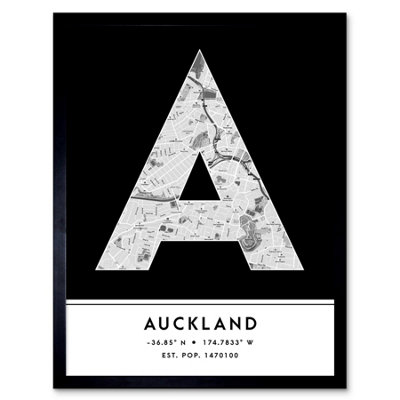 Framed Wall Art Auckland New Zealand City Map Modern Typography Stylish ...