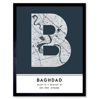 Framed Wall Art Baghdad Iraq City Map Modern Typography Stylish Letter ...