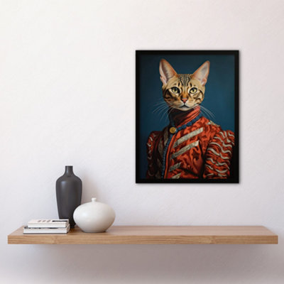 Framed Wall Art Bengal Aristocrat Oil Painting Orange Red Blue Cat ...