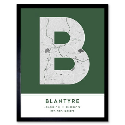 Framed Wall Art Blantyre Malawi City Map Modern Typography Stylish ...