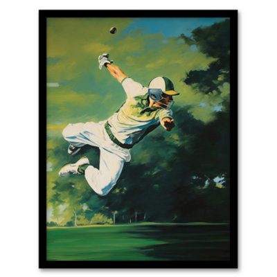 Framed Wall Art Cricket Match Outfield Diving Catch Watercolour Artwork ...