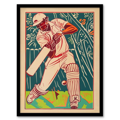Framed Wall Art Cricket Player Batsman Shot Bright Portrait Print ...
