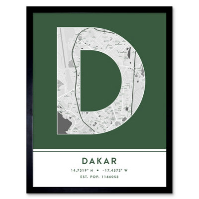 Framed Wall Art Dakar Senegal City Map Modern Typography Stylish Letter ...