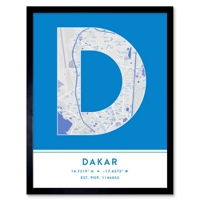 Framed Wall Art Dakar Senegal City Map Modern Typography Stylish Letter ...