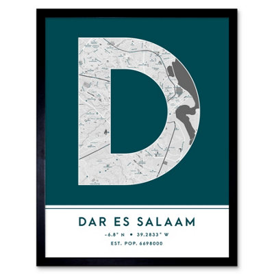 Framed Wall Art Dar es Salaam Tanzania City Map Modern Typography ...