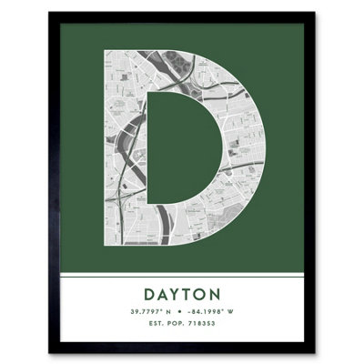 Framed Wall Art Dayton Ohio United States City Map Modern Typography ...