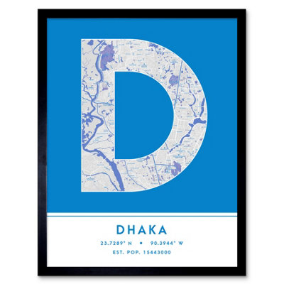 Framed Wall Art Dhaka Bangladesh City Map Modern Typography Stylish ...