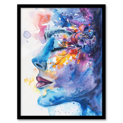 Framed Wall Art Ethereal Woman Face Portrait Floral Watercolour Print ...