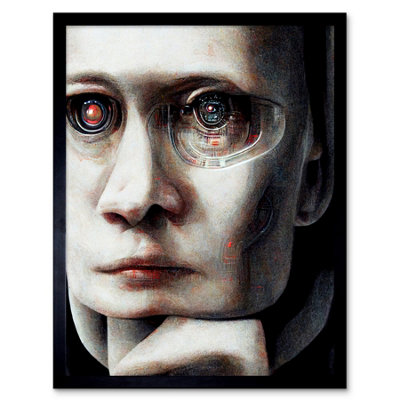 Framed Wall Art Futurism Cyborg Humanoid Robot AI Face - 12X16 inch