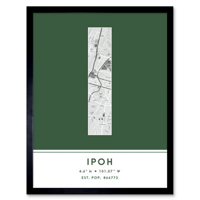 Framed Wall Art Ipoh Malaysia City Map Modern Typography Stylish Letter ...