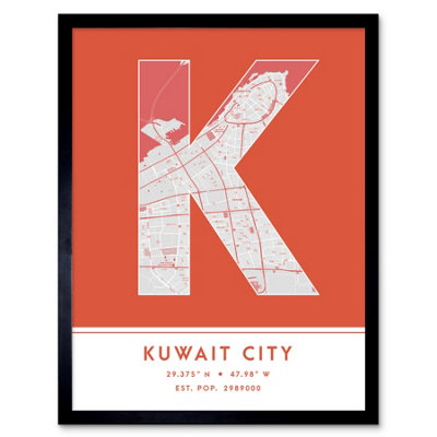 Framed Wall Art Kuwait City Kuwait City Map Modern Typography Stylish ...
