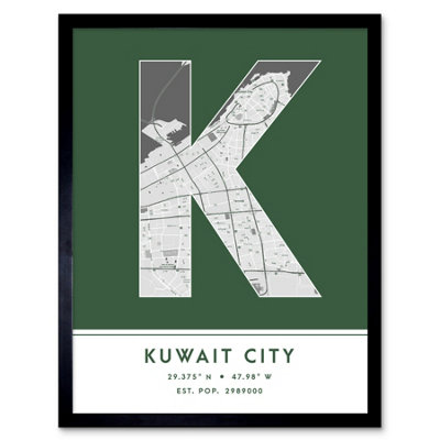 Framed Wall Art Kuwait City Kuwait City Map Modern Typography Stylish ...