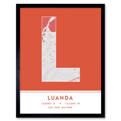 Framed Wall Art Luanda Angola City Map Modern Typography Stylish Letter ...